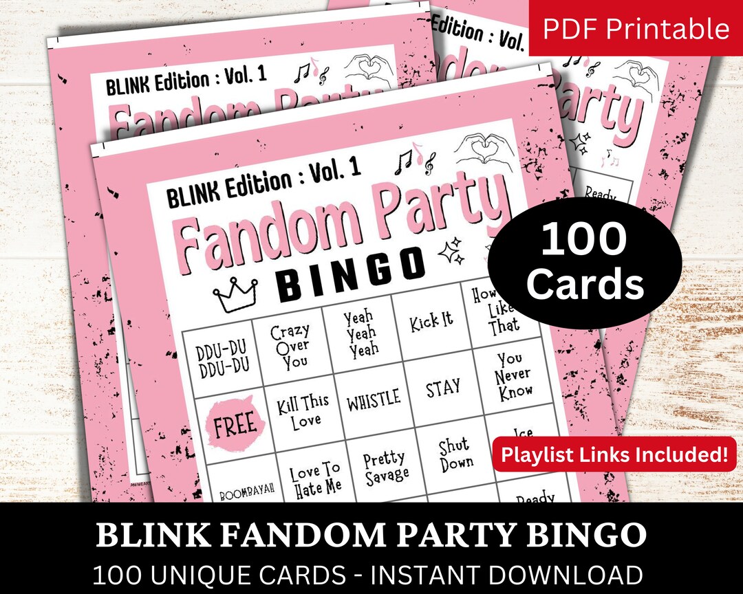 BLINK Fandom Party Bingo 100 Cards, Kpop Songs Streaming Game, Korean ...