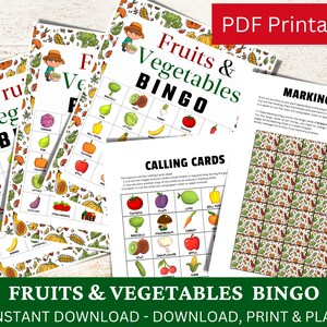 5 Fruits and Vegetables Bingo Game Card, Food Theme Party Activity, PDF ...