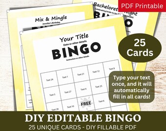25 Editable Bingo Watercolor Gray Template PDF, DIY Fillable Game Cards ...