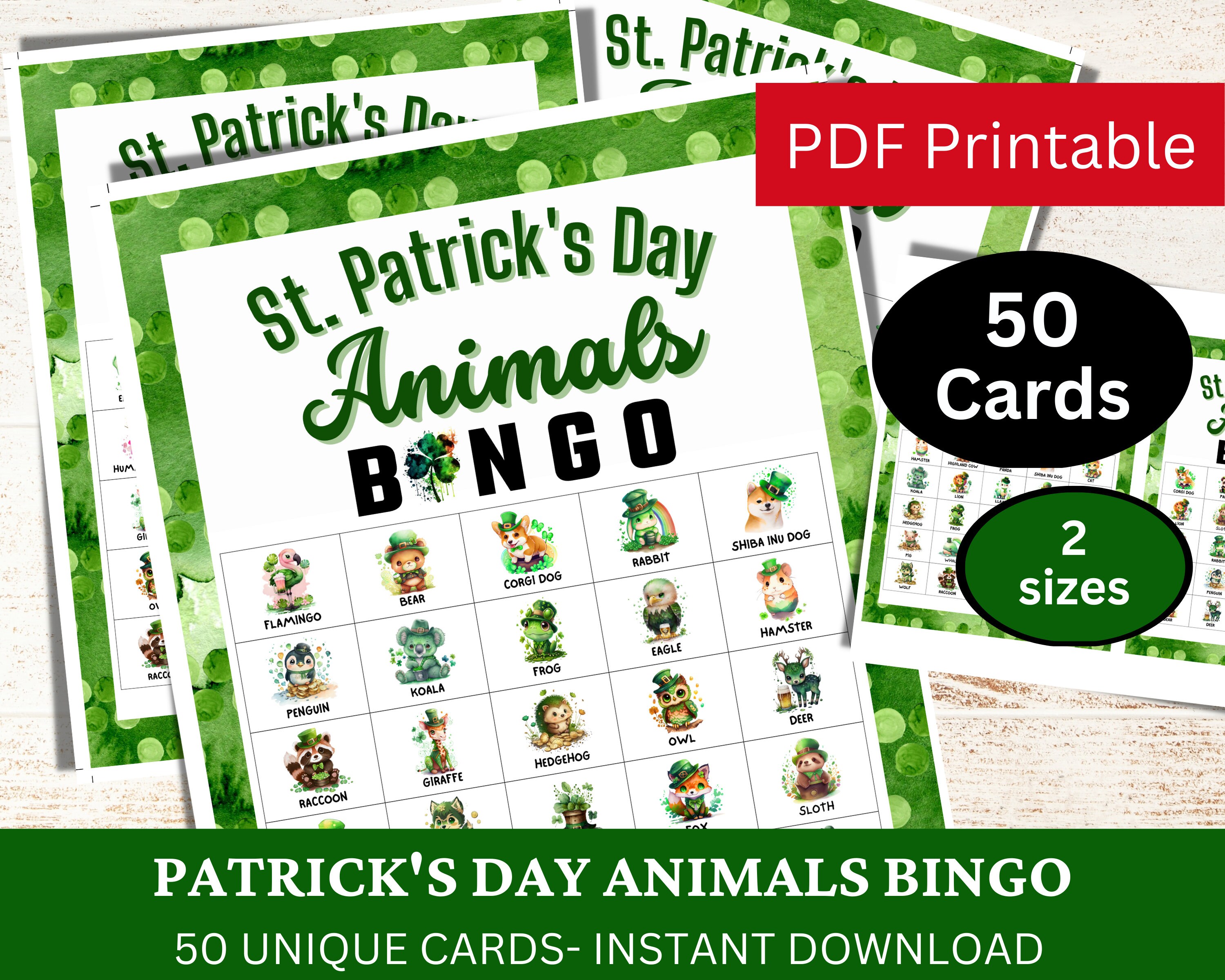 50 Animals Themed Bingo Game Cards, St Patrick's Day Activity, Saint ...