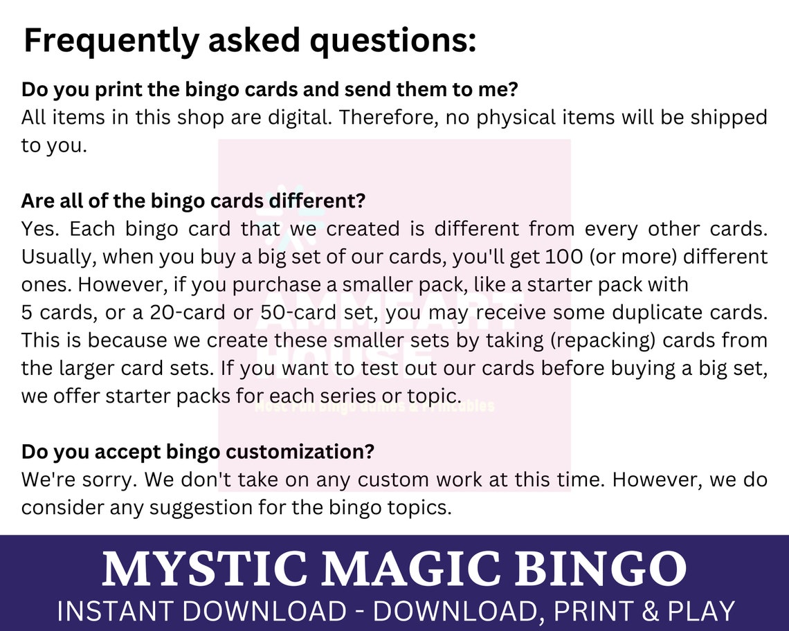 100 Mystic Magic Bingo Game Card, Wizard Witchcraft Themed Activity ...
