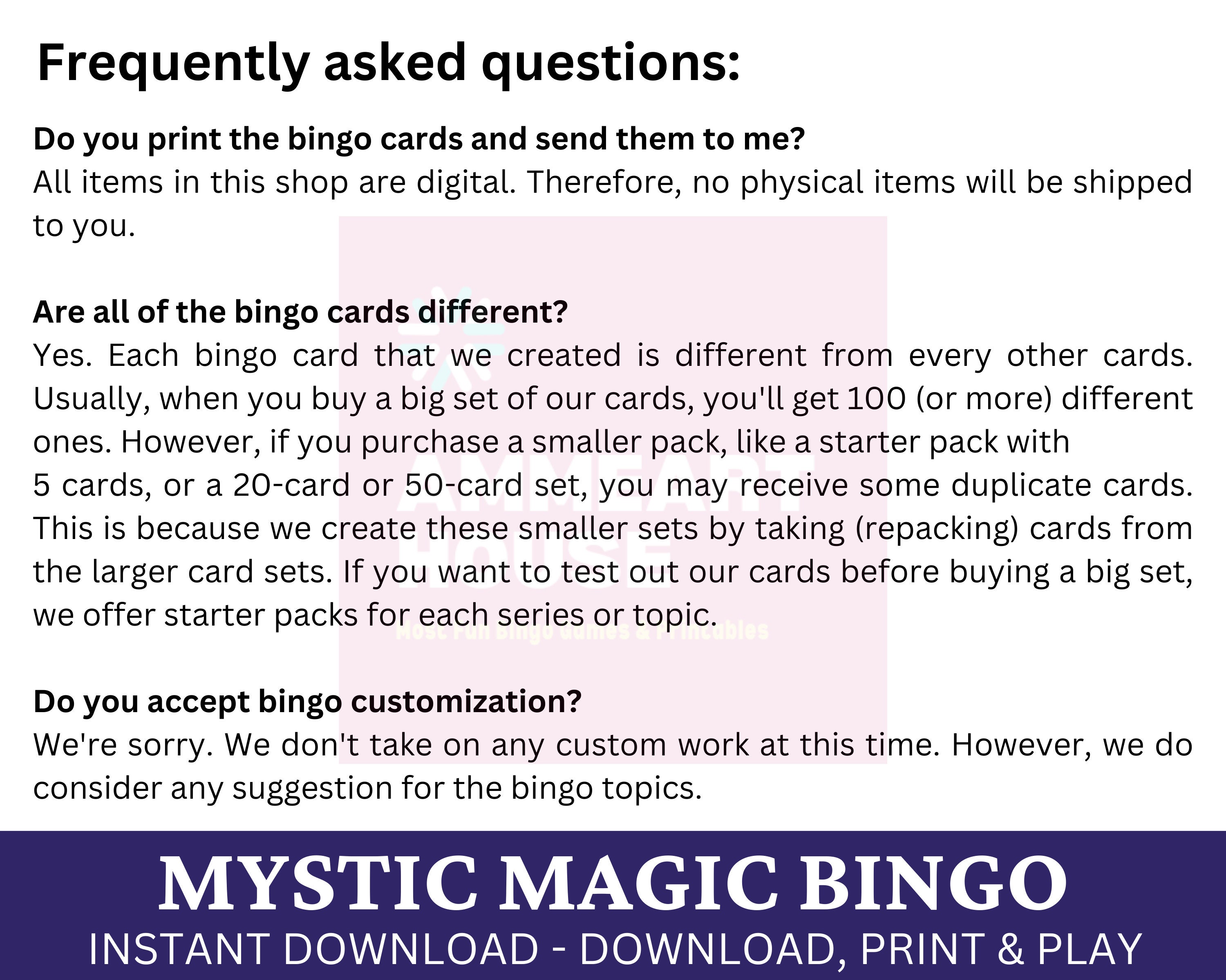 100 Mystic Magic Bingo Game Card, Wizard Witchcraft Themed Activity ...