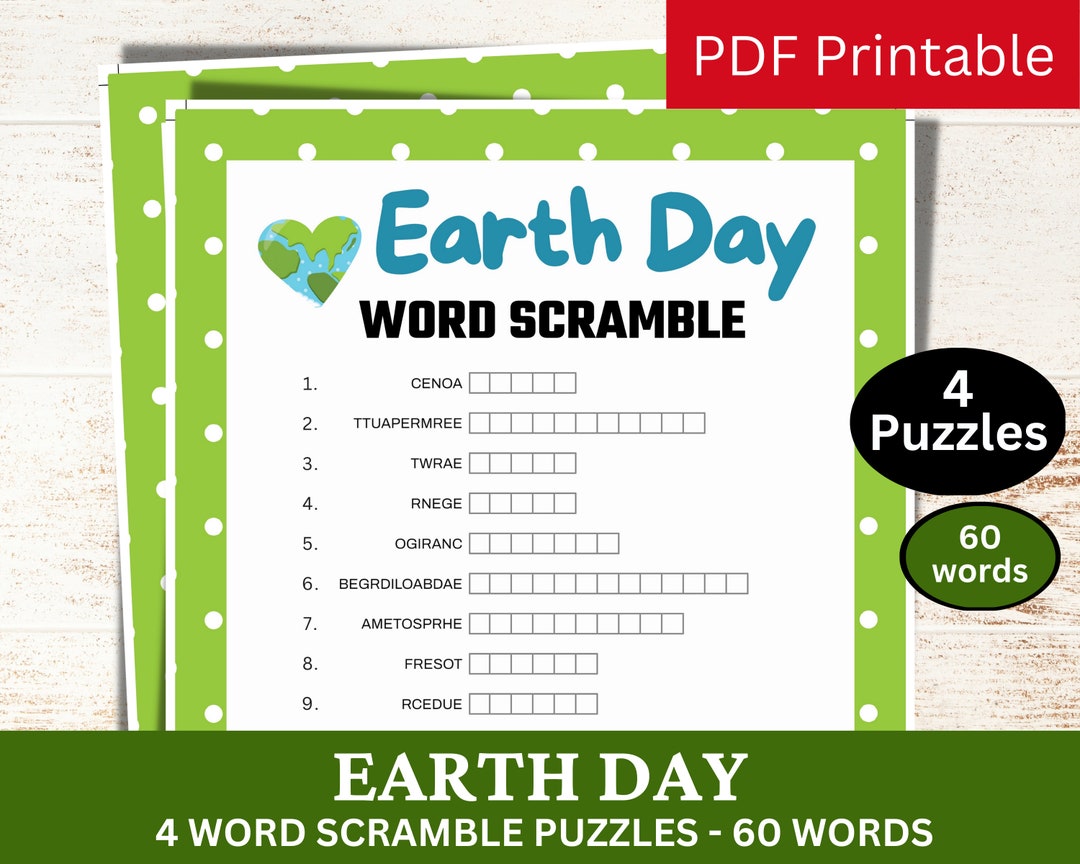 4 Earth Day Themed Word Scramble Puzzle Game, Save the Planet Activity ...