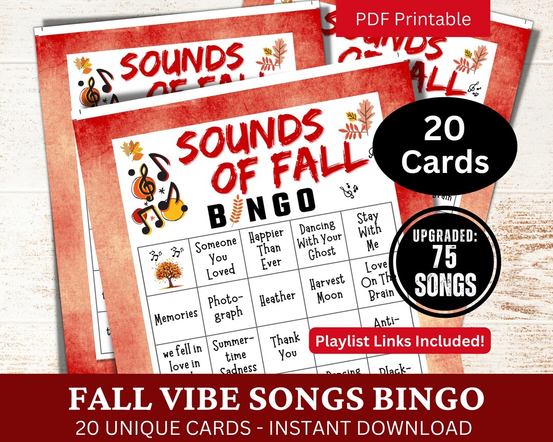 Fall Season Songs Bingo 20 Card, Autumn Music Bingo With Playlist ...