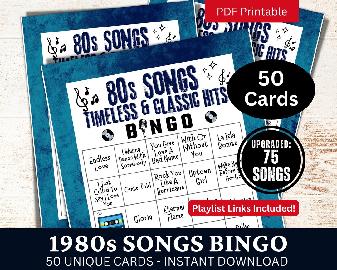 Classic 80s Songs Bingo Game 50 Cards, Timeless Music Party Activity ...