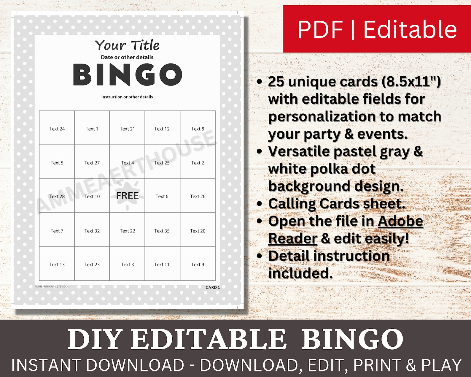 25 Editable Bingo Template PDF, DIY Fillable Bingo Game Cards, Pastel ...