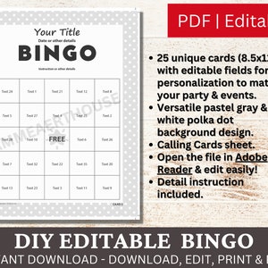 25 Editable Bingo Template PDF, DIY Fillable Bingo Game Cards, Pastel ...