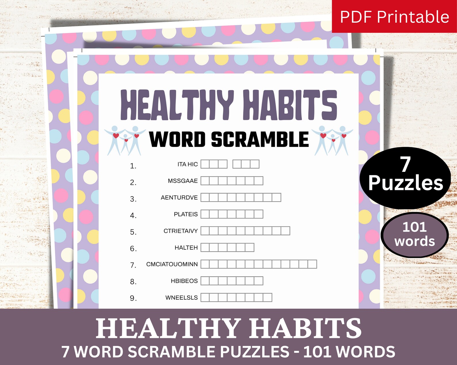 7 Healthy Habits Word Scramble Puzzle Game, Good Practice Activity ...