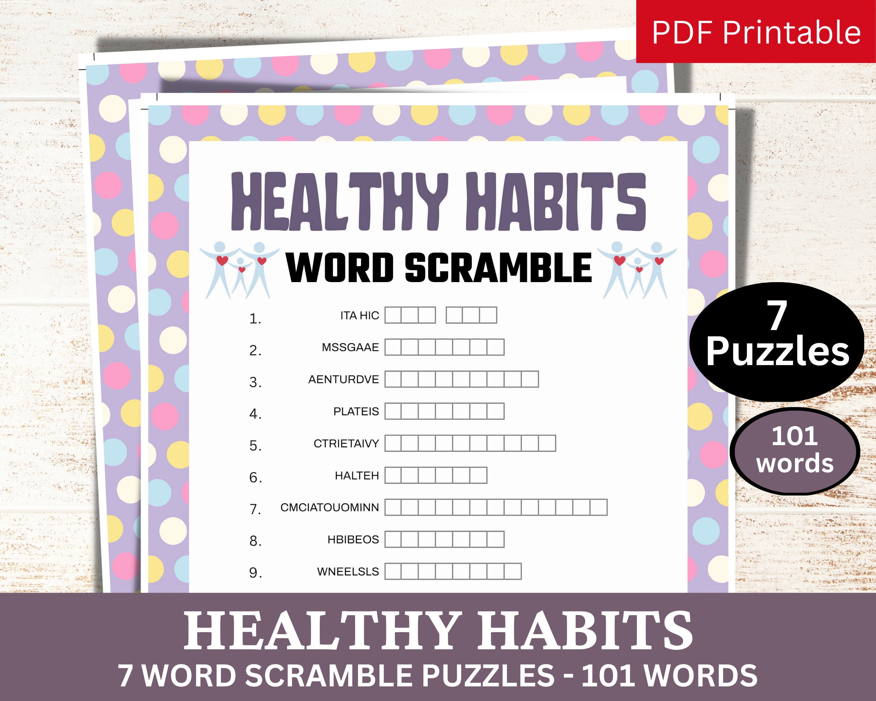 7 Healthy Habits Word Scramble Puzzle Game, Good Practice Activity ...