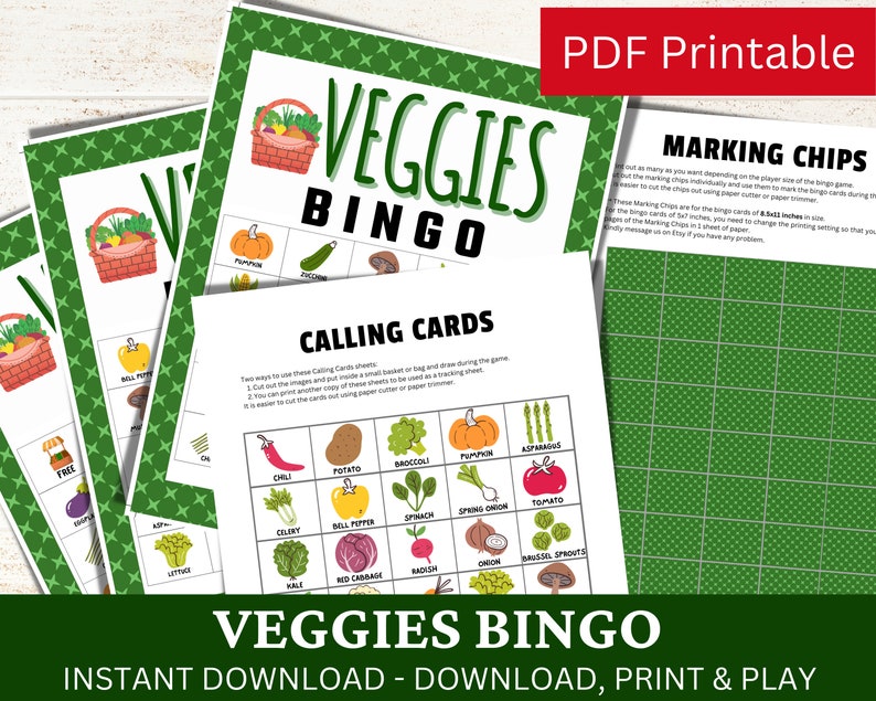 50 Veggies Bingo Game Card, Vegetables Bingo, Food Theme Party Activity ...