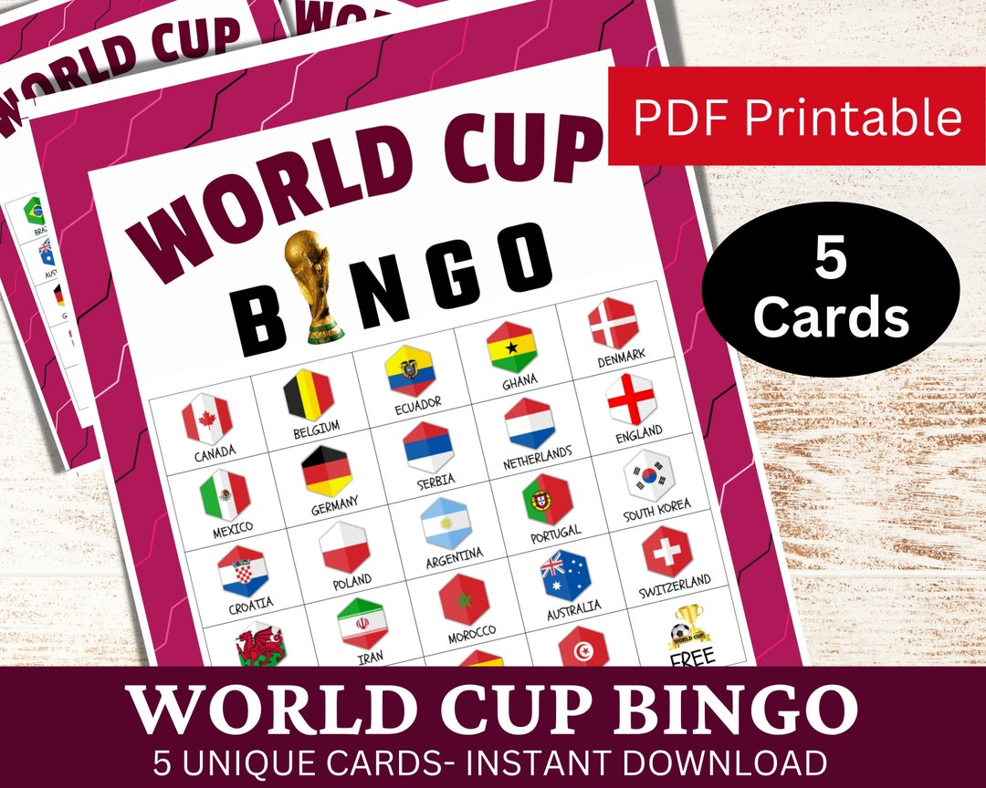 5 World Cup Bingo Game Card, Hexagon Country Flag Set, Printable Soccer ...