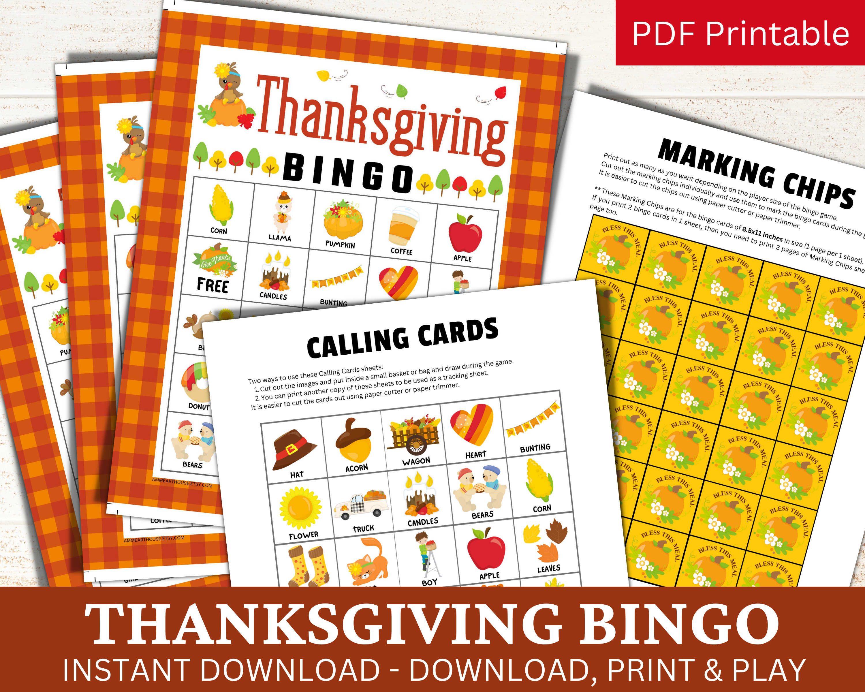 20 Juego de bingo de Acción de Gracias, linda actividad de la temporada ...