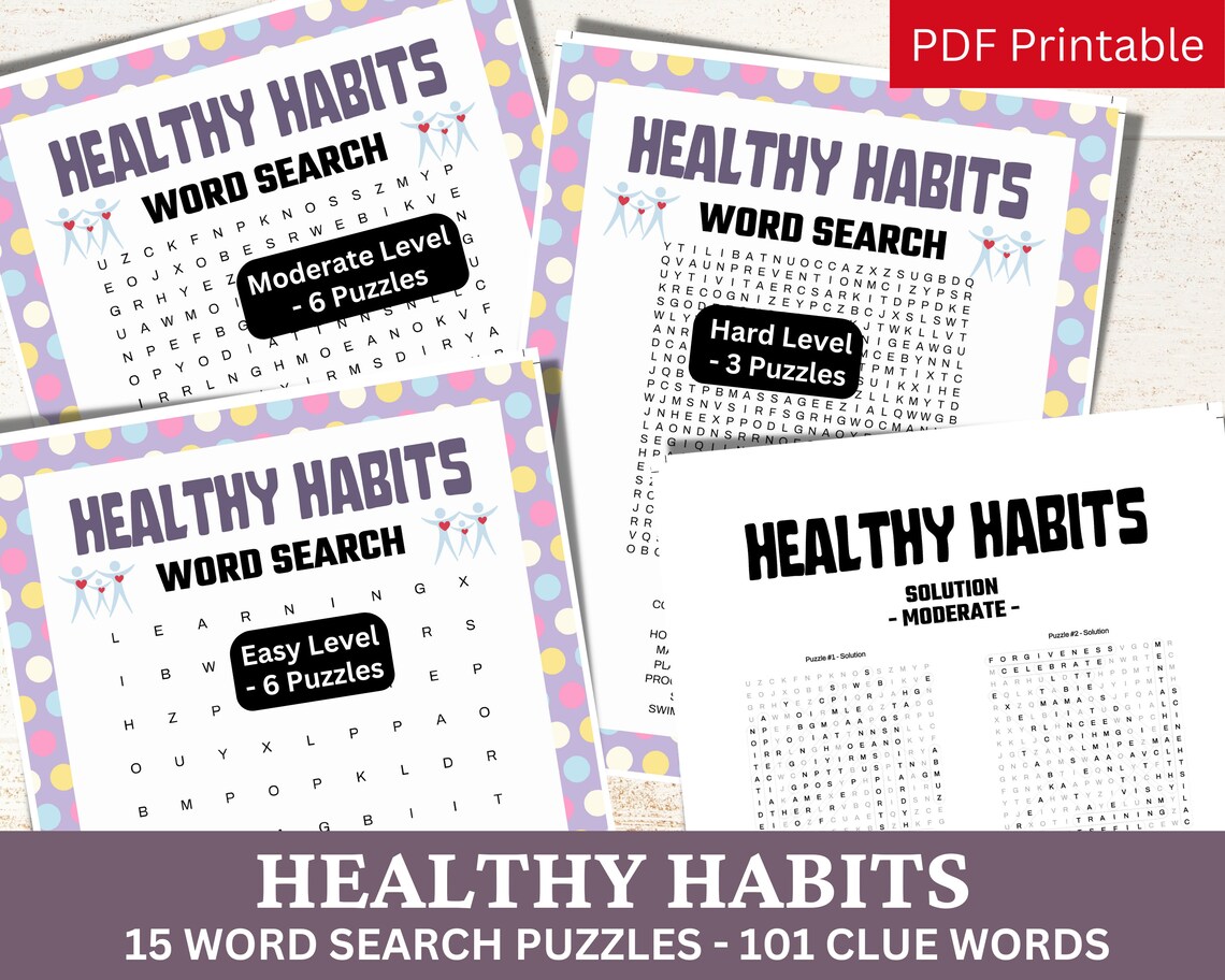 15 Healthy Habits Word Search Puzzle Game Good Practice - Etsy