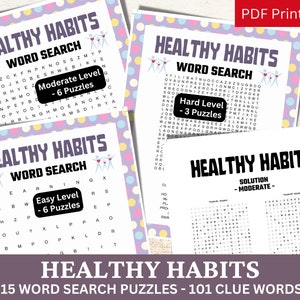 15 Healthy Habits Word Search Puzzle Game, Good Practice Activity, Self ...