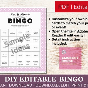 25 Editable Bingo Pastel Violet Template PDF, DIY Fillable Bingo Game ...