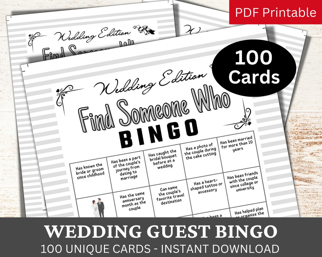 100 Wedding Guest Bingo Game, Find Someone Who Activity, Find the Guest ...