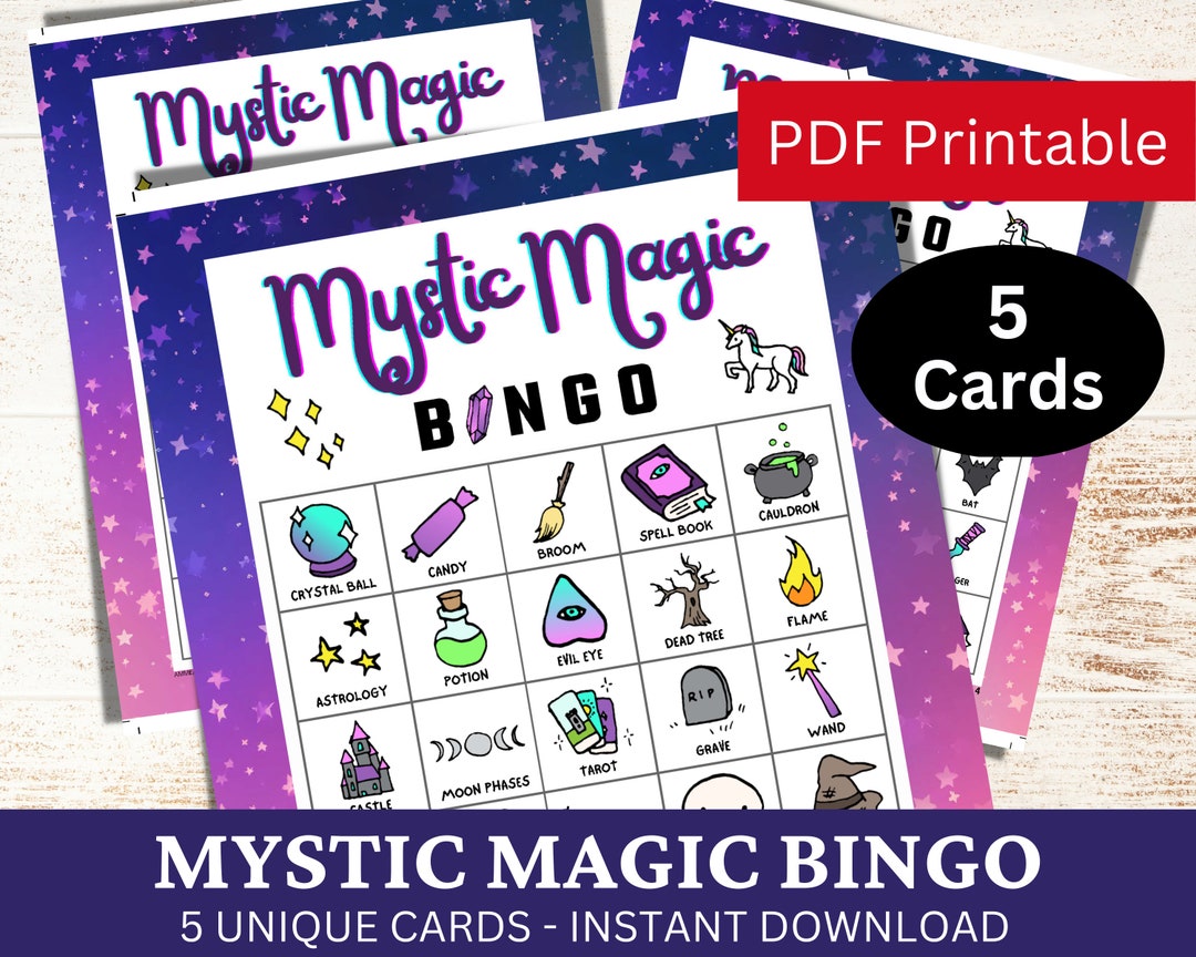 5 Mystic Magic Bingo Game Card, Wizard Witchcraft Themed Activity ...