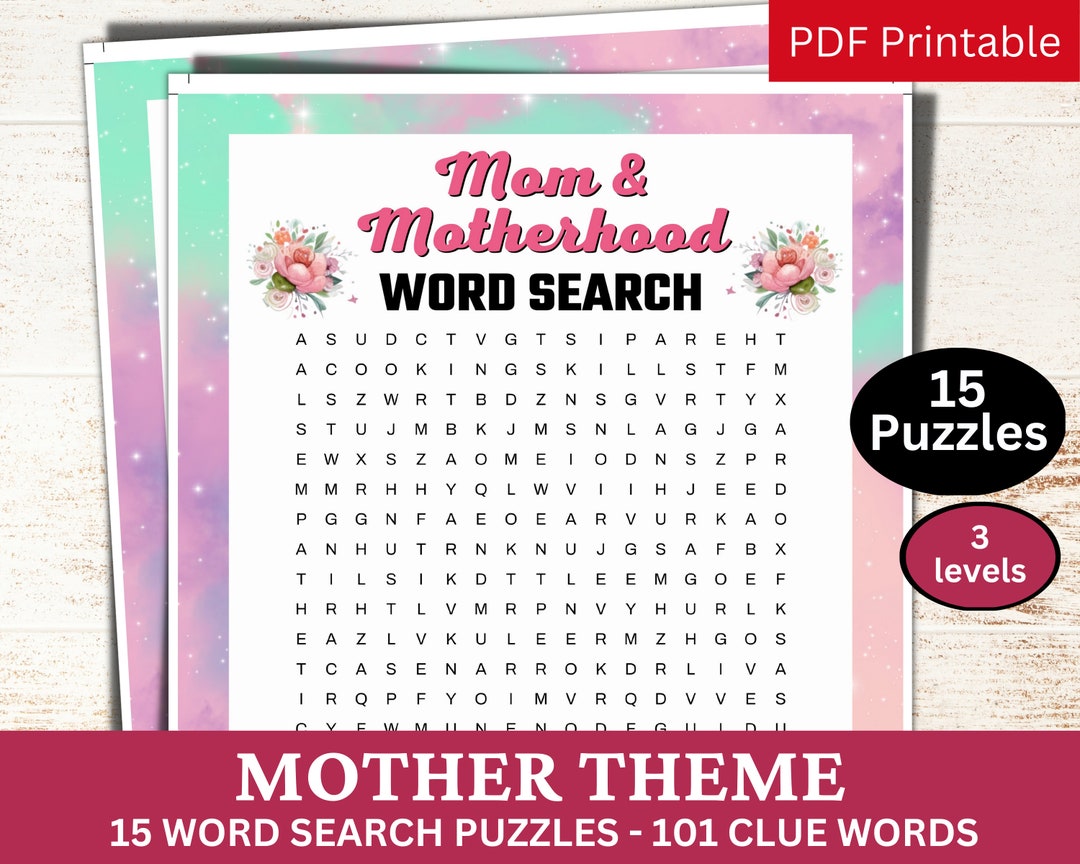 15 Mom Word Search Puzzle Game, Motherhood Theme Activity Printable ...