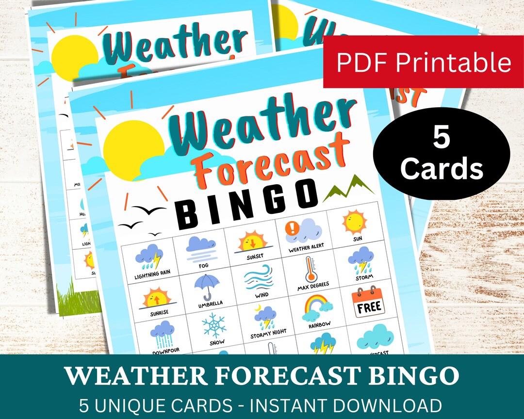 5 Weather Forecast Bingo Game Card, Meteorology Theme Activity, Fun ...
