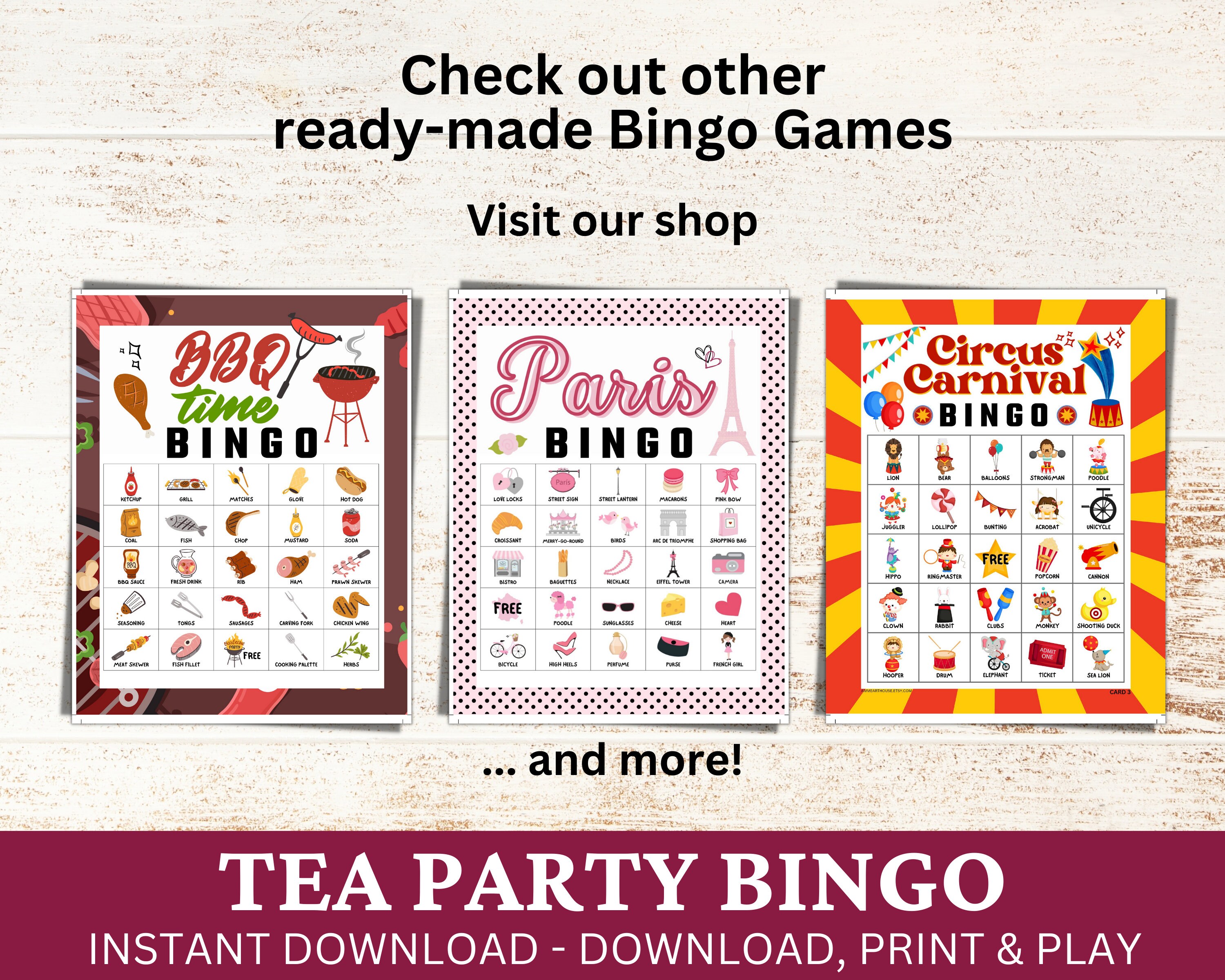100 Tea Party Bingo Game Card, Fun Birthday Theme Party Activity ...