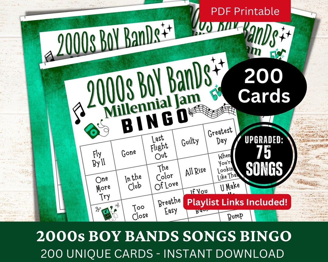 2000s Boy Bands Songs Bingo 200 Cards, 00s Gathering Activity for Adult ...