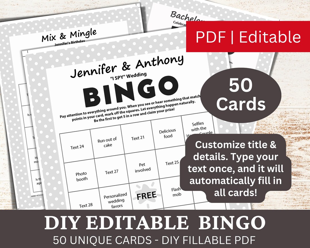 50 Editable Bingo Pastel Gray Template PDF, DIY Fillable Bingo Game ...