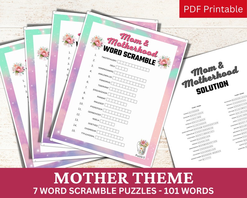15 Mom Word Scramble Puzzle Game, Motherhood Theme Activity Printable ...