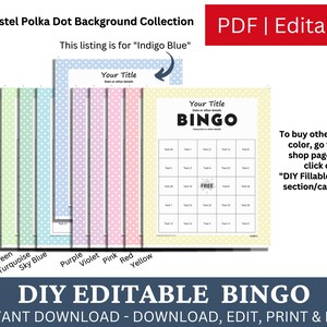 50 Editable Bingo Pastel Indigo Blue Template PDF, DIY Fillable Bingo ...