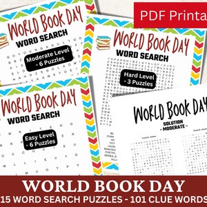 15 World Book Day Themed Word Search Puzzle Games, Book Lovers Club ...