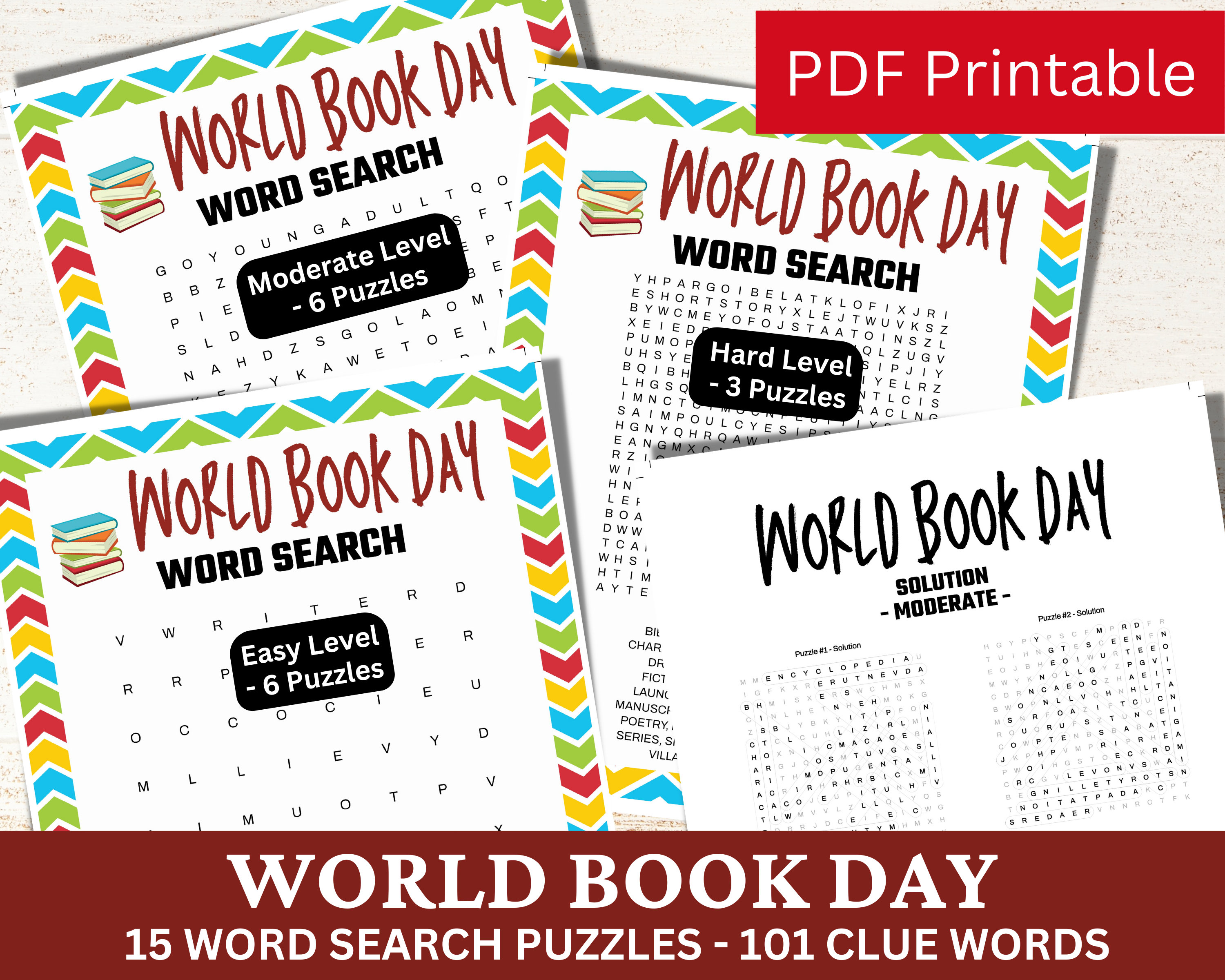 15 World Book Day Themed Word Search Puzzle Games, Book Lovers Club ...
