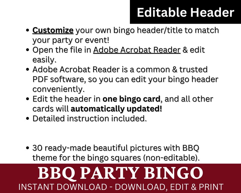 Editable Header BBQ Bingo, Summer Picnic Activity, Barbecue Party ...