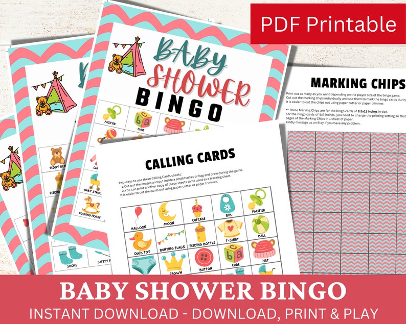 50 Baby Shower Bingo Game Cards, Pink Blue Theme Bingo Activity, Girl ...