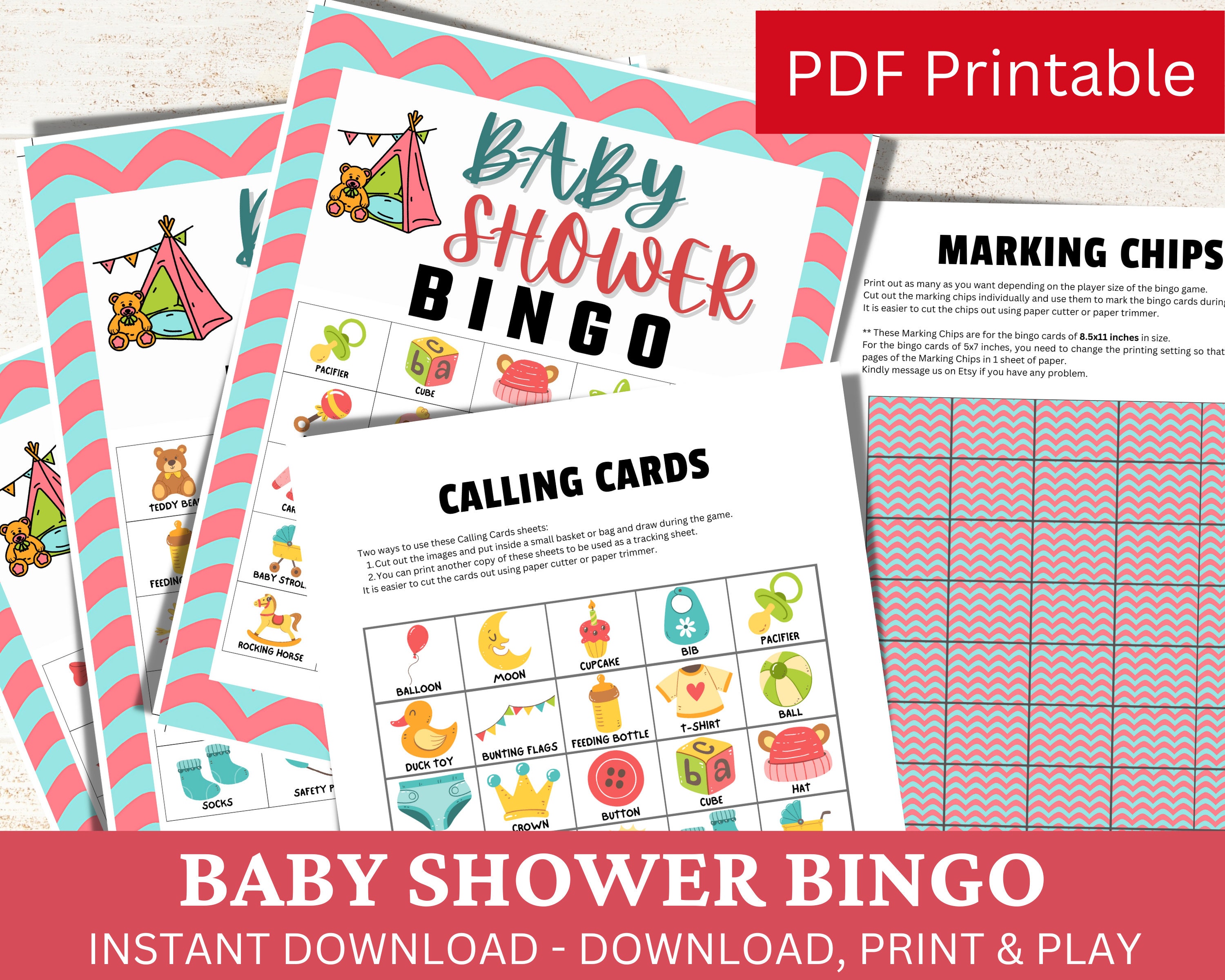 50 Baby Shower Bingo Game Cards, Pink Blue Theme Bingo Activity, Girl ...