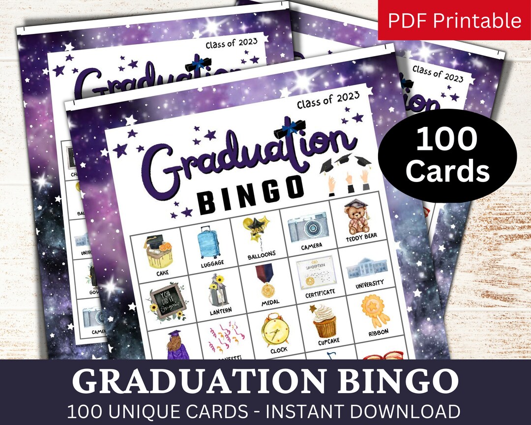 100 Graduation Bingo Game Card, Class of 2023 Themed Activity, Student ...