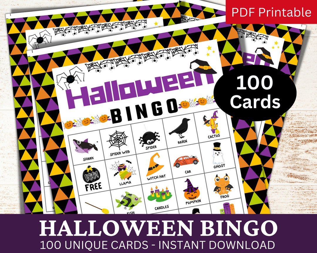 100 Halloween Bingo Game, Cute Birthday Party Activity for Kids, Spooky ...