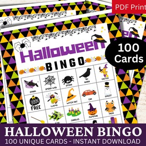 100 Halloween Bingo Game, Cute Birthday Party Activity for Kids, Spooky ...