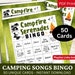 Camping Songs Bingo 50 Card, Summer Journey Music With Playlist Game ...