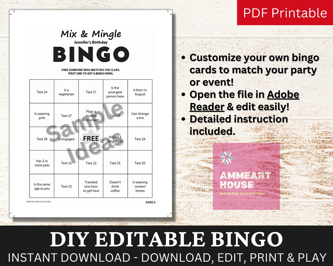 100 Editable Word Bingo Plain Template PDF, DIY Fillable Printable Game ...
