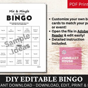100 Editable Word Bingo Plain Template PDF, DIY Fillable Printable Game ...