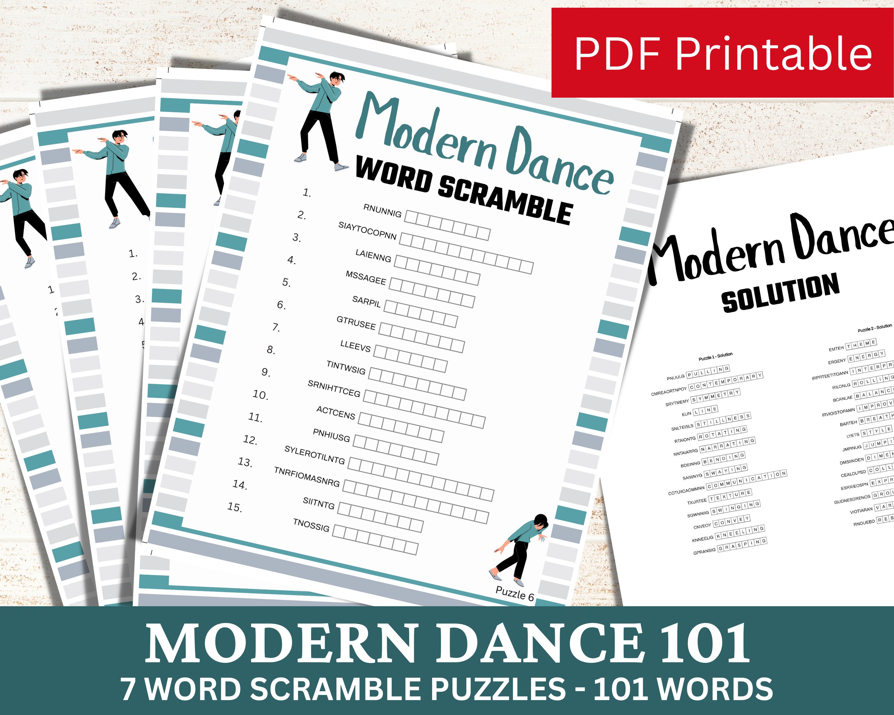7 Modern Dance Themed Word Scramble Puzzle Games, Contemporary Move ...