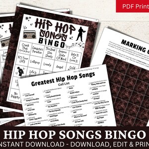 Hip Hop Songs Bingo Game 100 Card, Rap Music Party Activity, Family ...