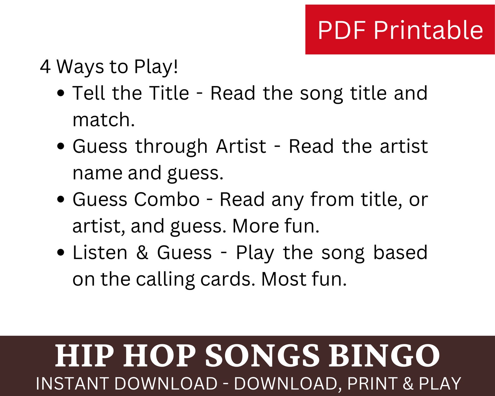 Hip Hop Songs Bingo Game 50 Cards Rap Music Party Activity - Etsy