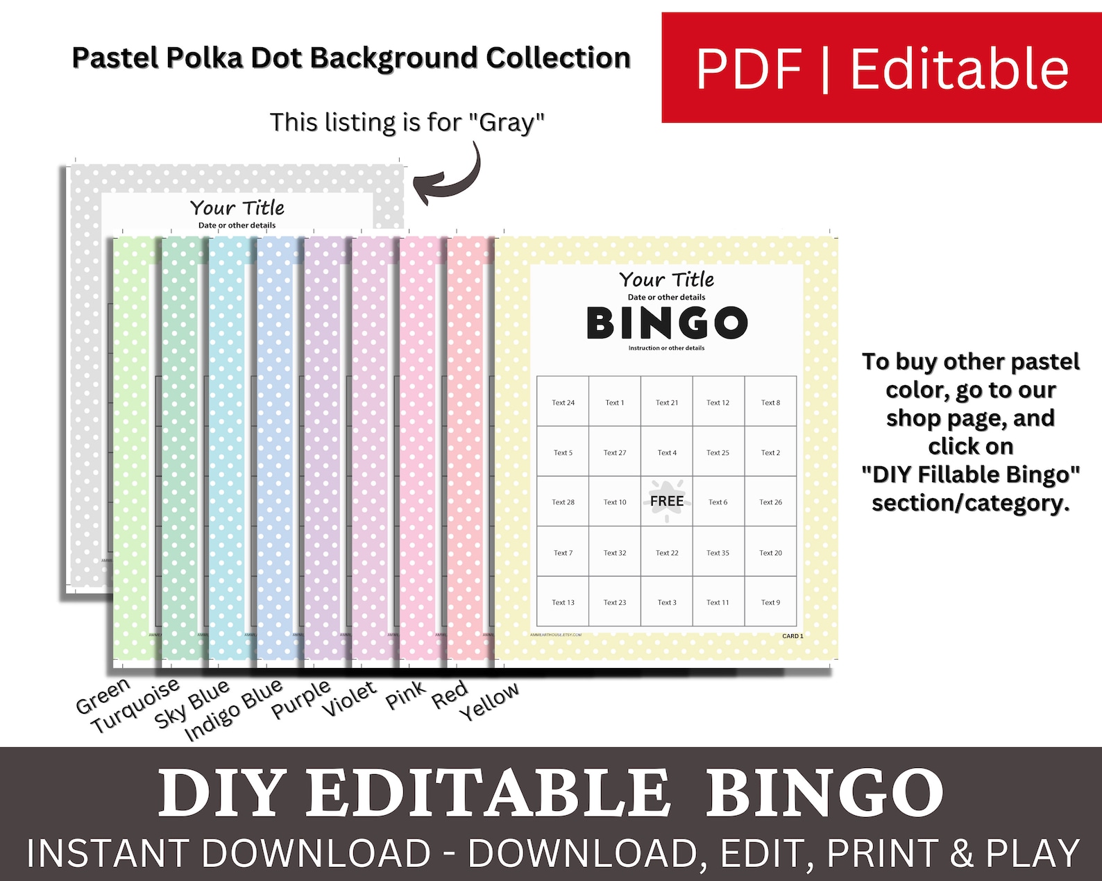 100 Editable Bingo Pastel Gray Template PDF DIY Fillable - Etsy