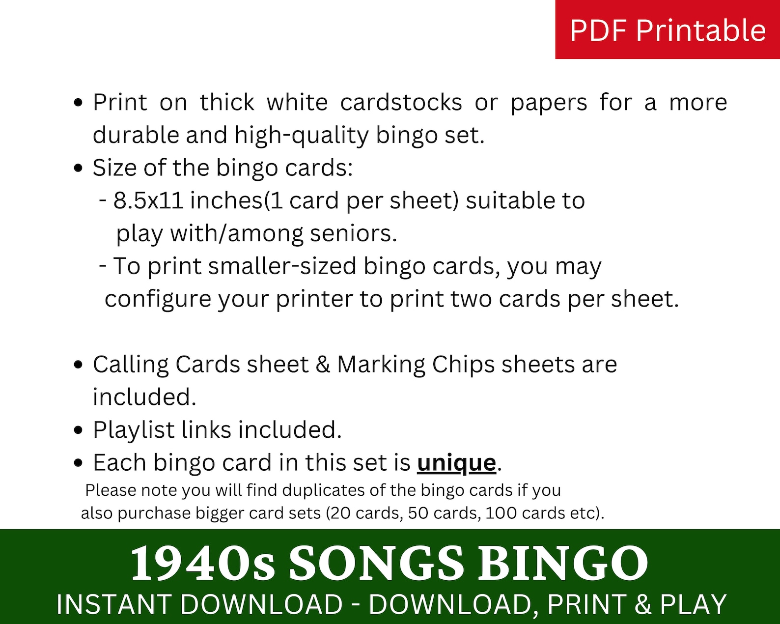 1940s Songs Bingo Game 20 Card 40s Music Bingo With Playlist - Etsy