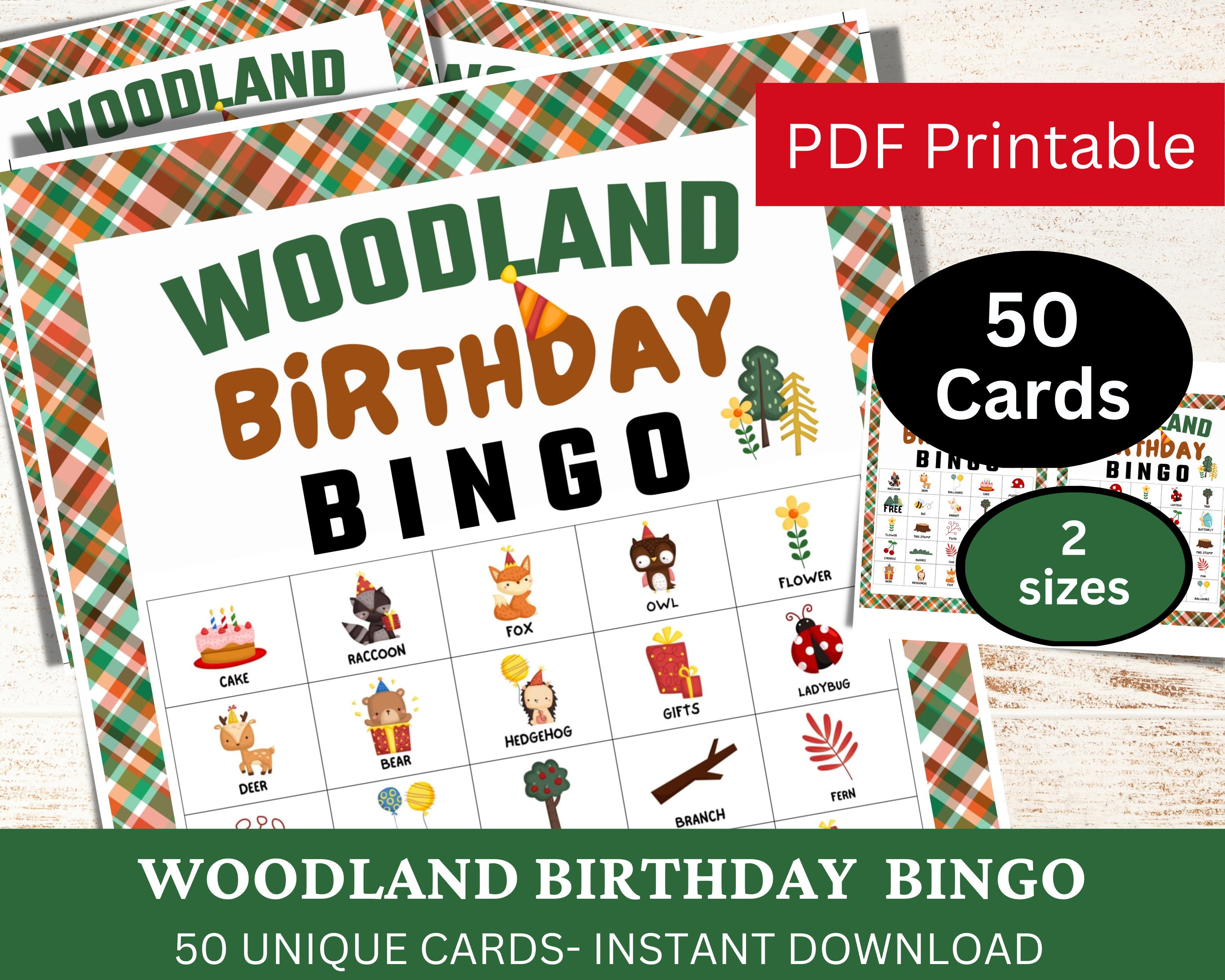 50 Woodland Birthday Bingo Game Card, Forest Theme Party Activity, PDF ...