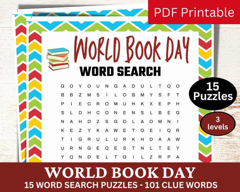 15 World Book Day Themed Word Search Puzzle Games, Book Lovers Club ...