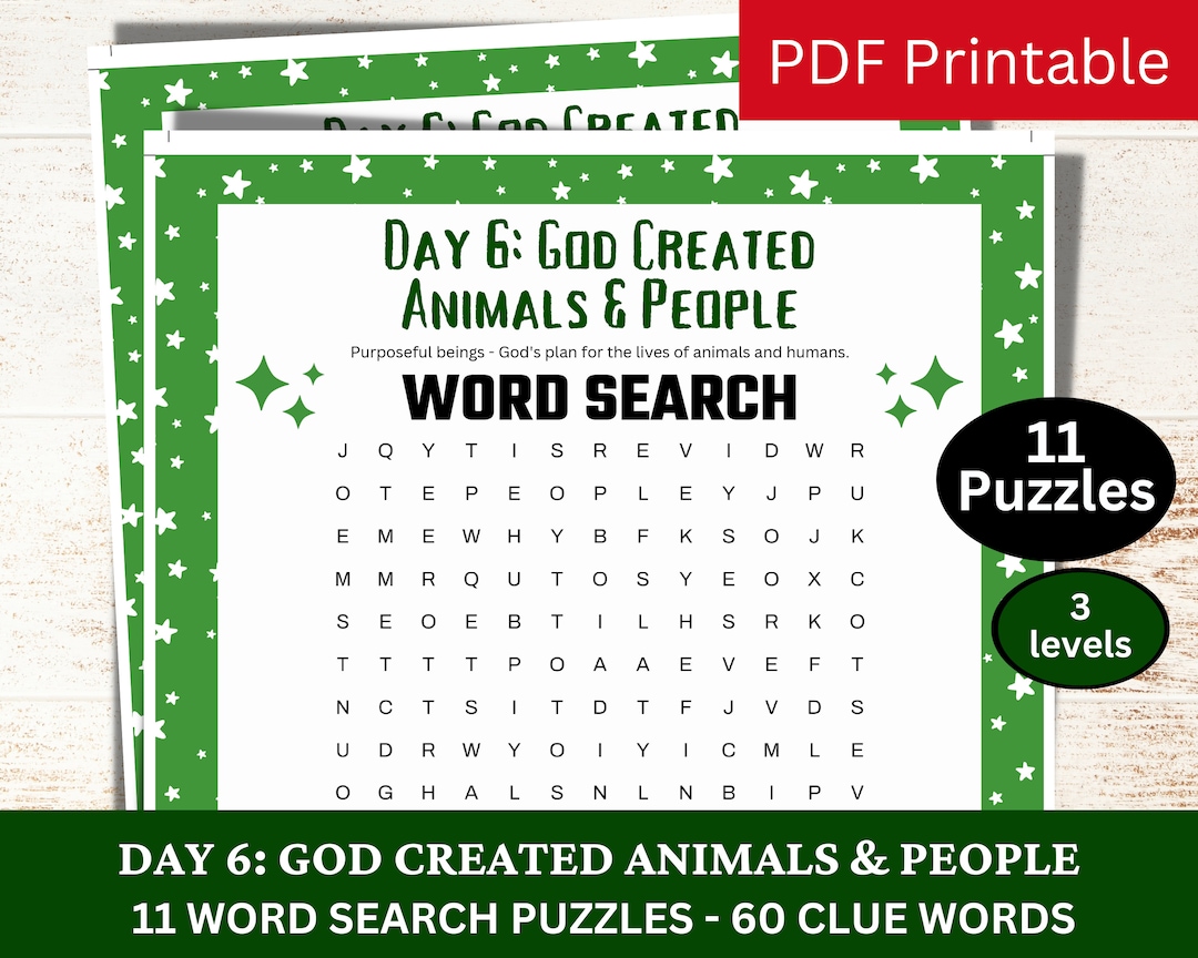11 Bible Stories Themed Word Search Puzzle Games, God Created Animals ...