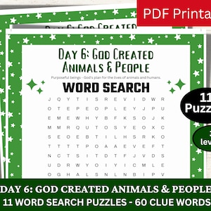 11 Bible Stories Themed Word Search Puzzle Games, God Created Animals ...
