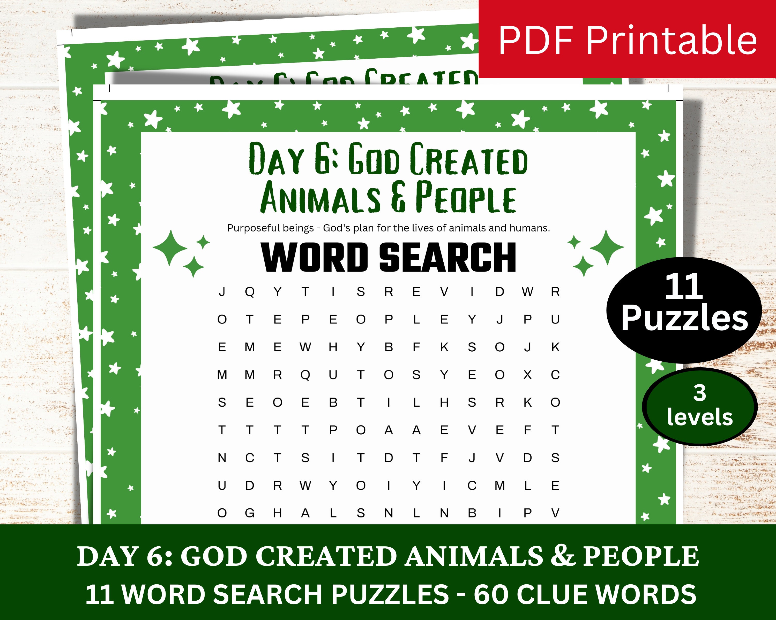 11 Bible Stories Themed Word Search Puzzle Games, God Created Animals ...