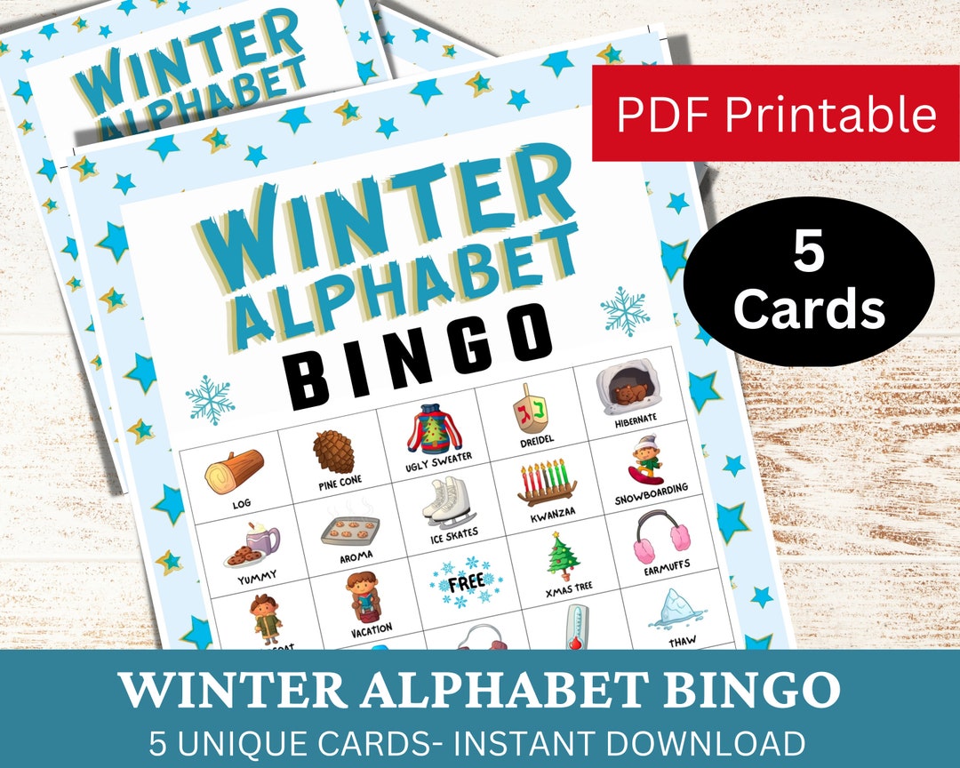 5 A-Z Winter Alphabet Bingo Game Card for Kids & Adult, Holiday Party ...